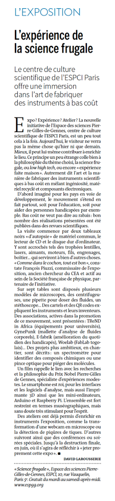 le monde exposition Science Frugale